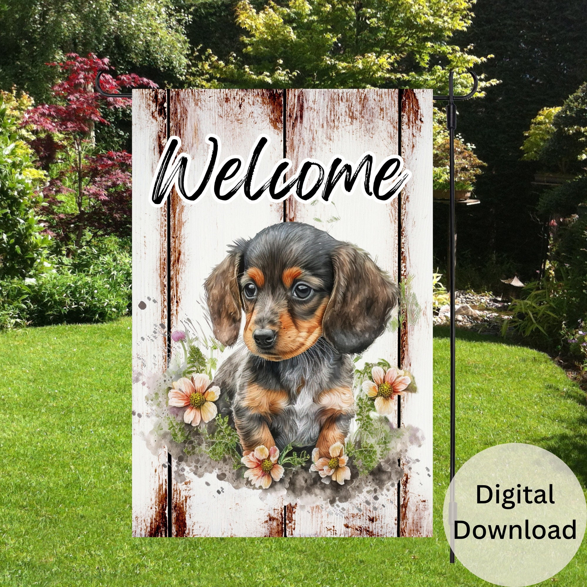 Dachshund Welcome Garden Flag Sublimation Design-digital - Etsy