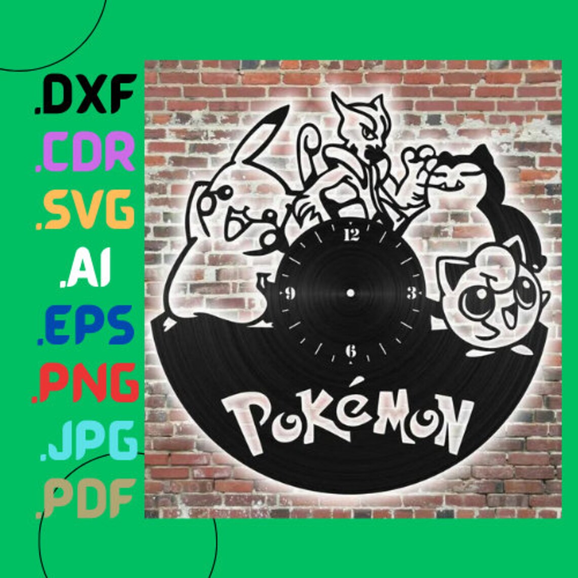 Pokemon Cartoon Pikachu Clock Decor File Sticker Pdf Silhouette ...