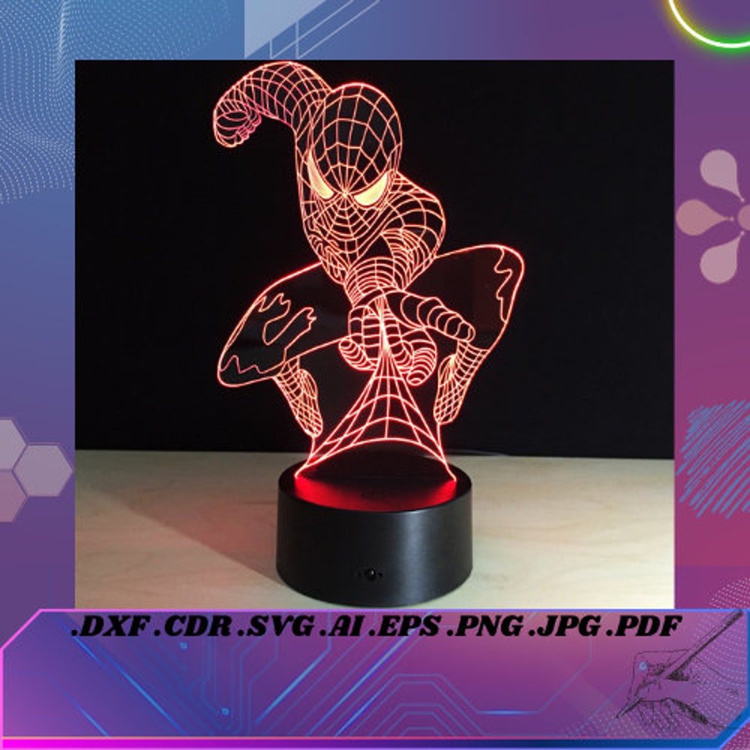 Spiderman Night Light Desk Lamp Dxf File Wall Sticker Pdf Silhouette ...
