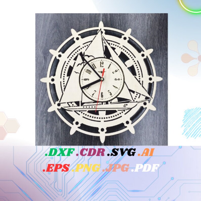 Sailing Ship Wall Clock Laser Cut Dxf File Wall Sticker Pdf Silhouette ...