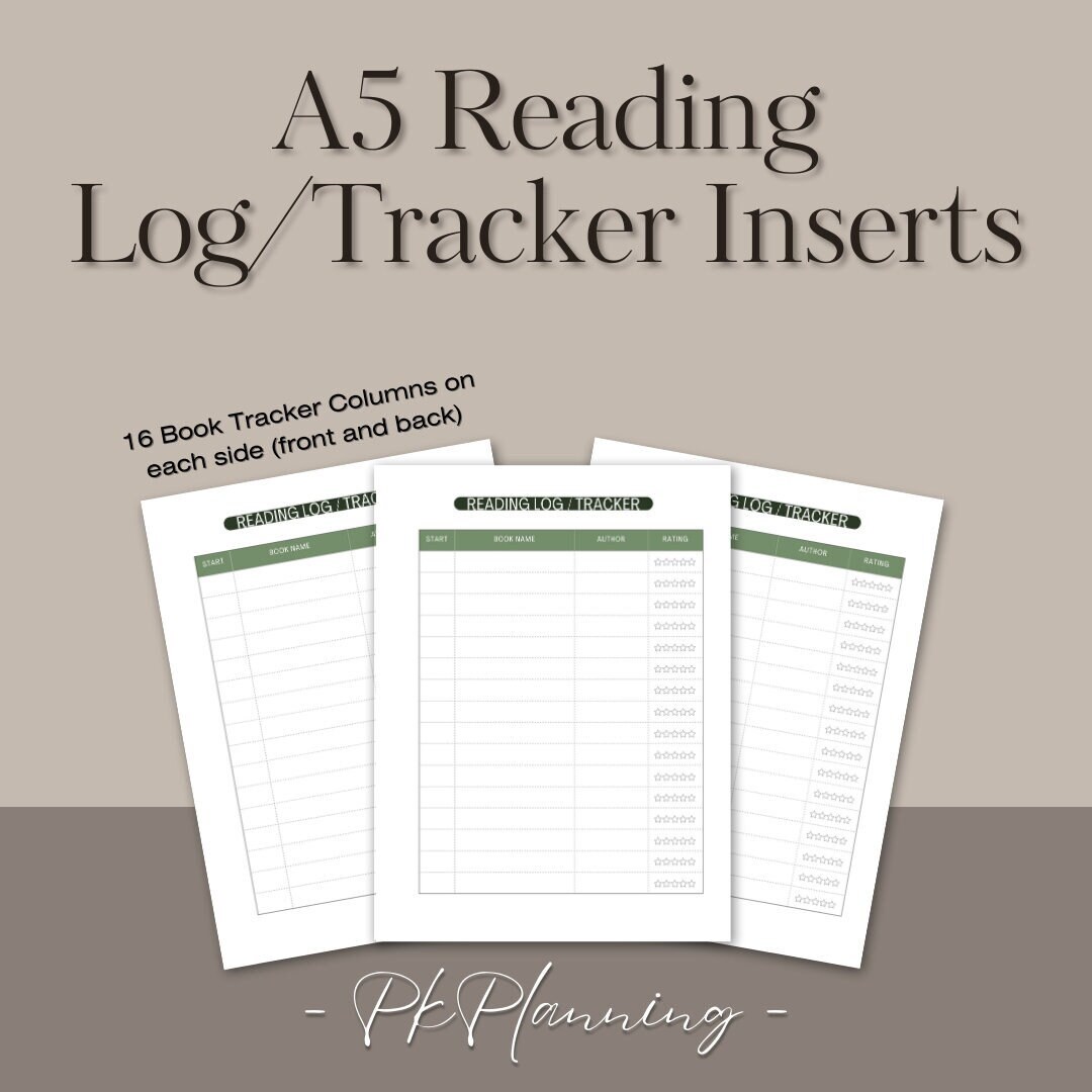 PRINTED A5 Reading Log/tracker Inserts Reading Tracker A5 Planner ...