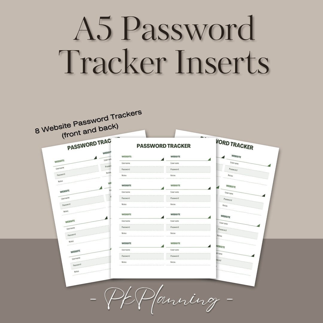 PRINTED A5 Password Tracker Inserts Website Tracker A5 - Etsy