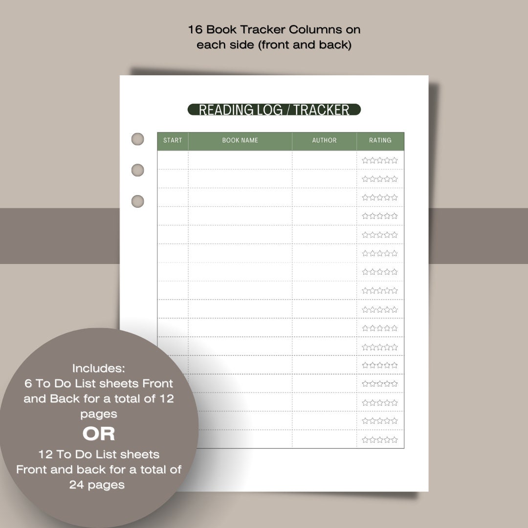 PRINTED A5 Reading Log/tracker Inserts Reading Tracker A5 Planner ...
