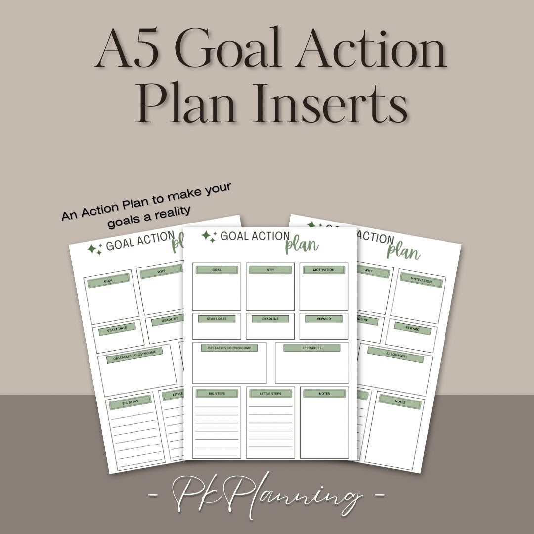PRINTED A5 Goal Action Plan Inserts | Goals | A5 Planner Inserts ...