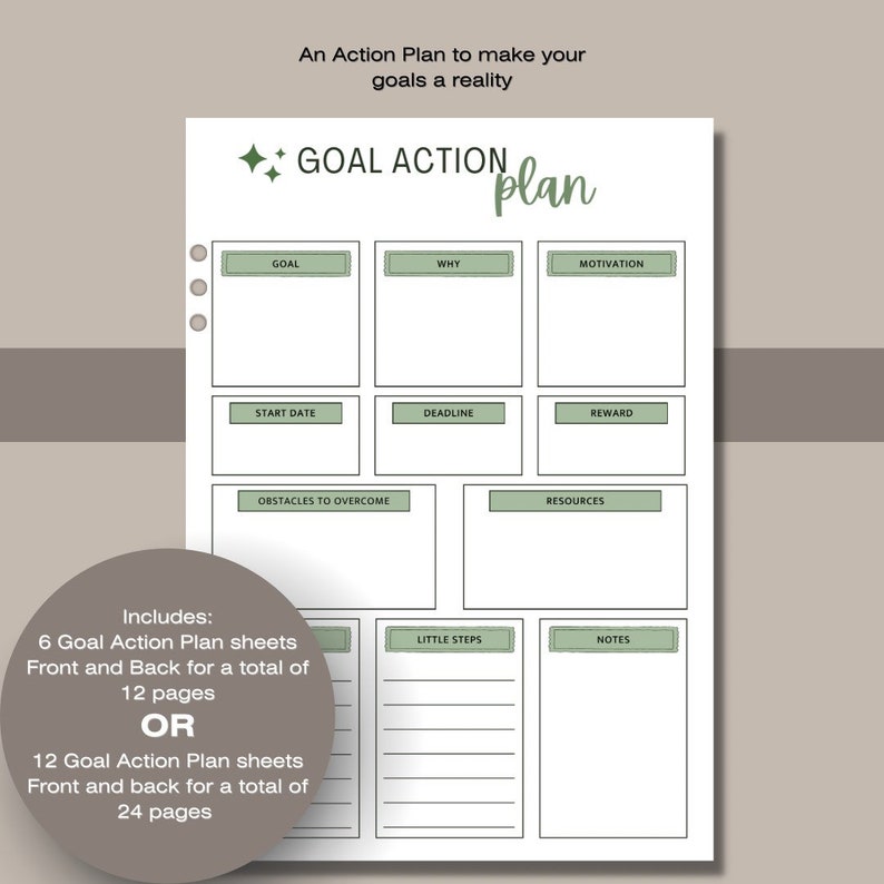 PRINTED A5 Goal Action Plan Inserts Goals A5 Planner Inserts Printed Inserts Personal Goal ...