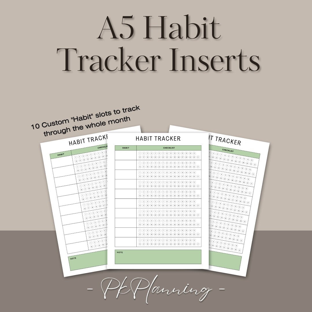 PRINTED A5 Habit Tracker Inserts Tracker A5 Planner Inserts Printed Inserts Habit Tracker ...