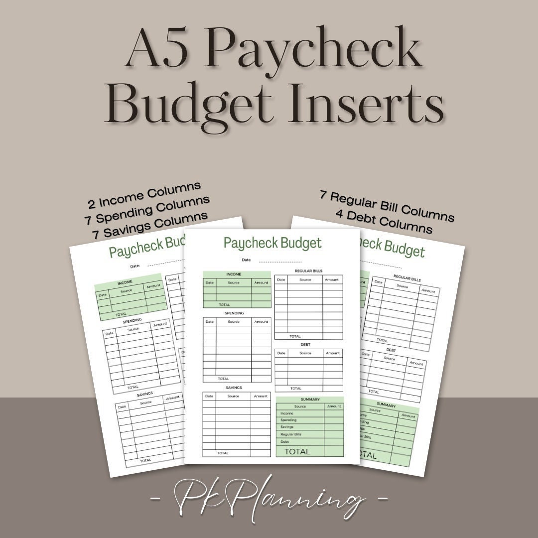 PRINTED A5 Budget Inserts Paycheck Budget A5 Planner Inserts Printed ...