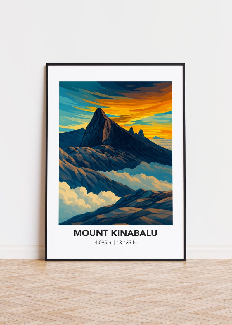 Mount Kinabalu Poster: Semi-gloss Mountain Illustration - Etsy