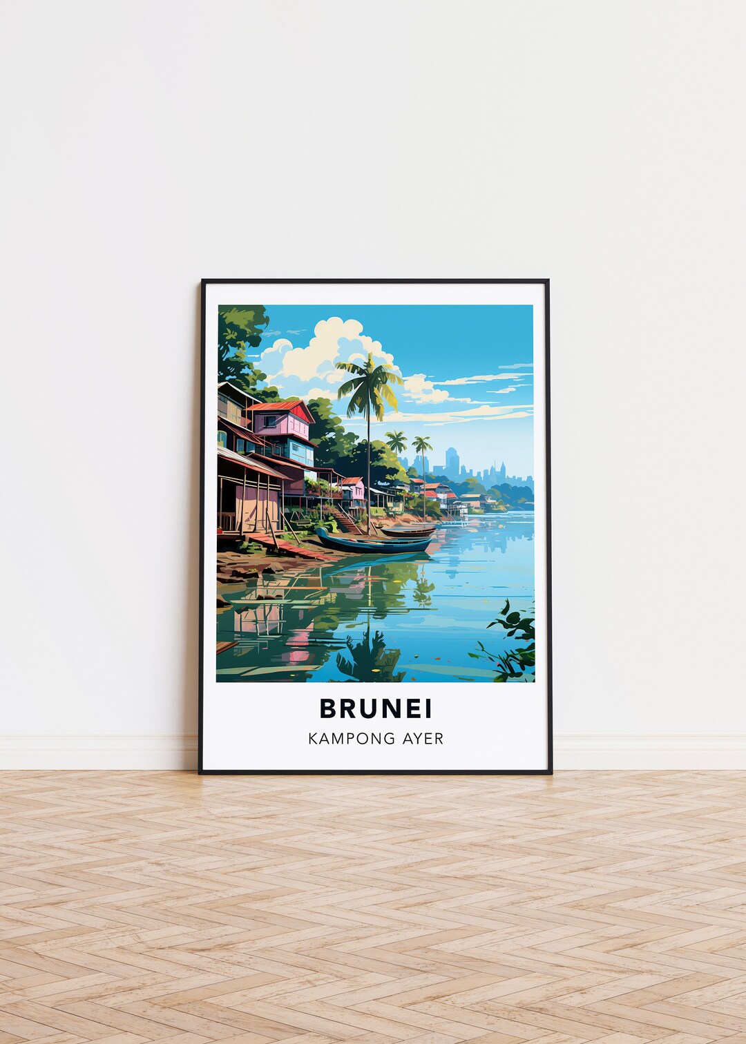 Brunei Poster Kampong Ayer Print Brunei Travel Print Wall Art, Brunei ...