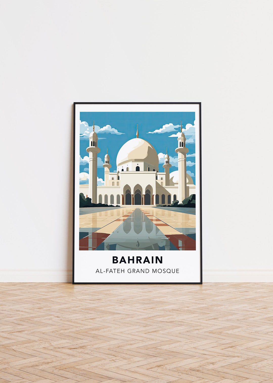 Bahrain Poster Al-fateh Grand Mosque Print Bahrain Travel Print Wall ...