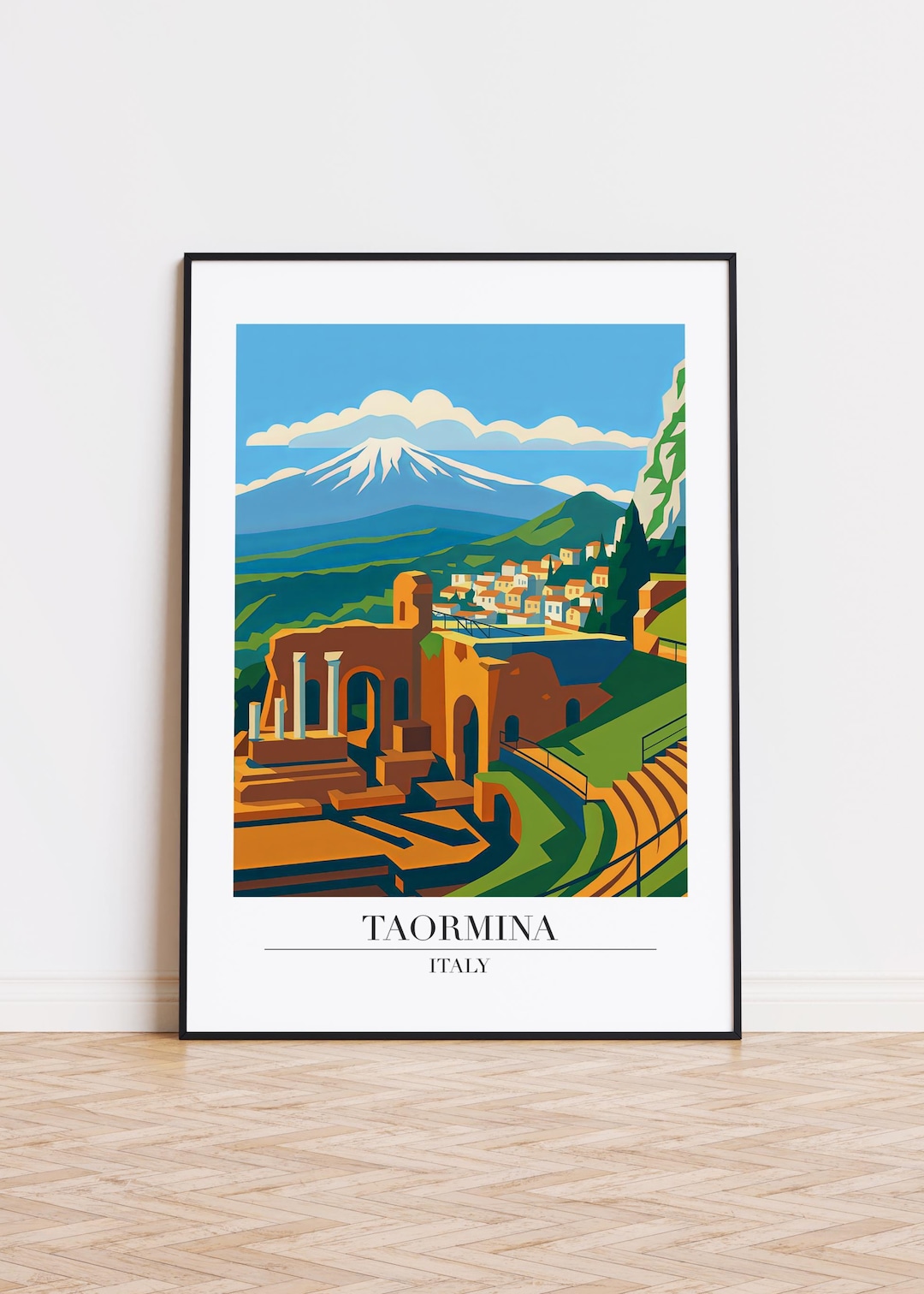 Taormina Print : Modern Travel Poster Style Taormina Poster Italy Art ...