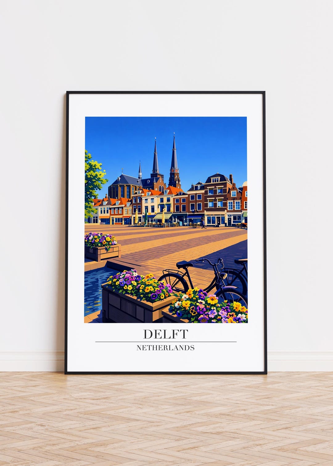Delft Print : Modern Travel Poster Style Delft Poster Netherlands Print ...