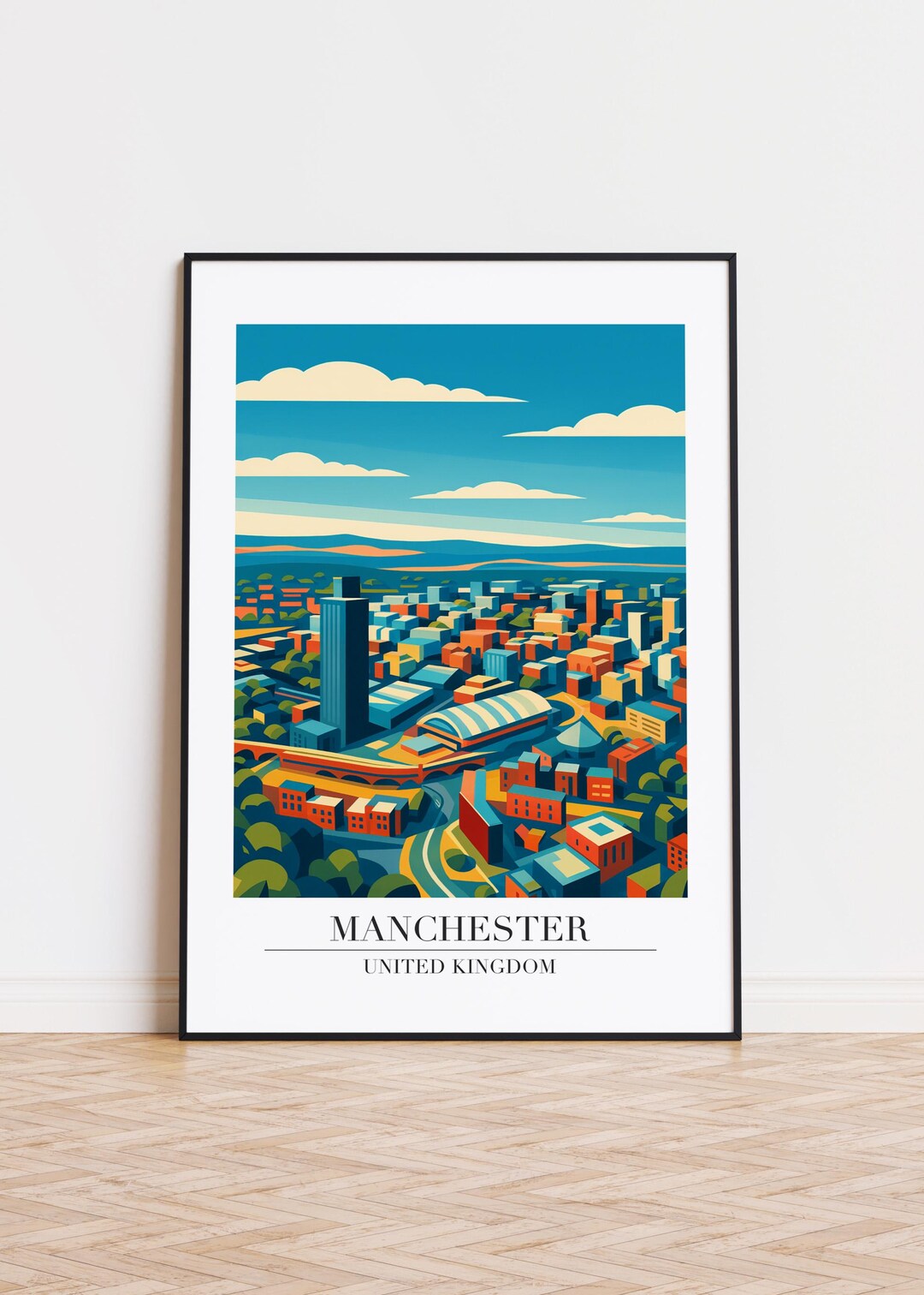 Manchester Print : Modern Travel Poster Style Manchester Poster - Etsy