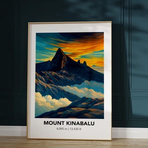 Mount Kinabalu Poster: Semi-gloss Mountain Illustration - Etsy