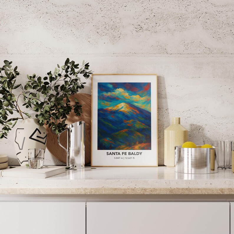 Santa Fe Baldy Poster Mountain Print: Modern Oil Painting Style ...