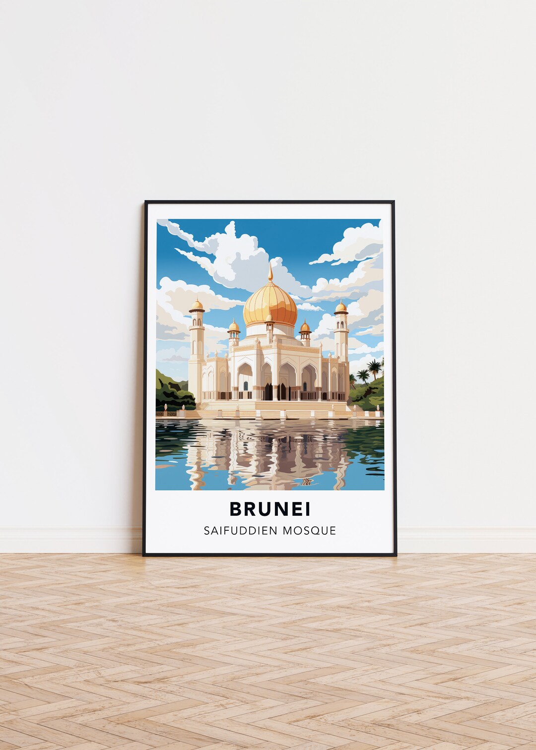 Brunei Poster Saifuddien Mosque Print Brunei Travel Print Wall Art ...
