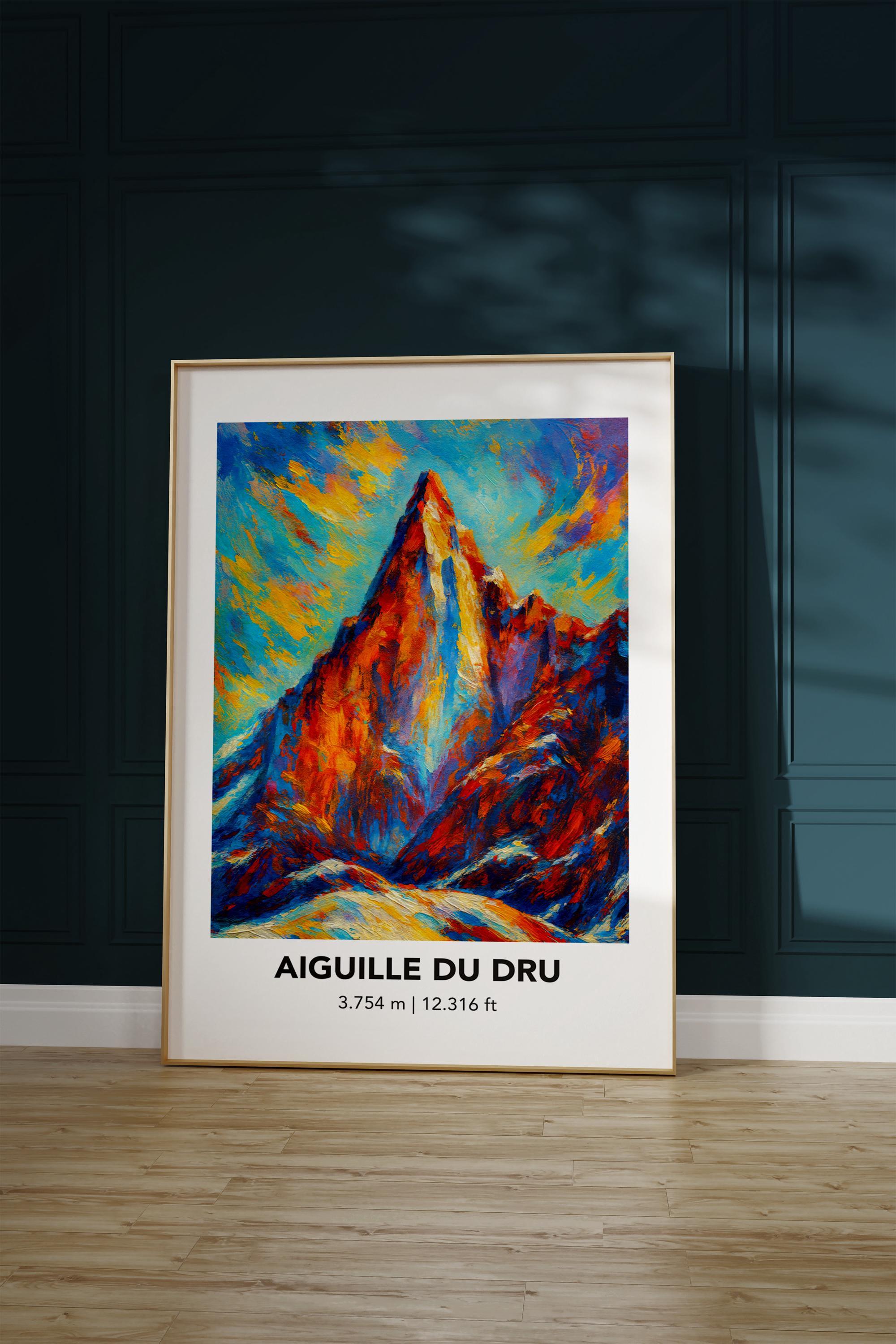Aiguille Du Dru Poster Mountain Print: Modern Oil Painting Style ...