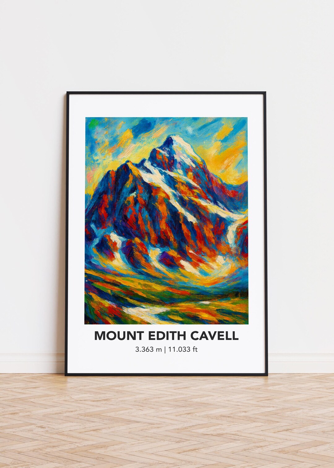 Mount Edith Cavell Poster: Modern Oil Painting Style Mountain Art Print ...