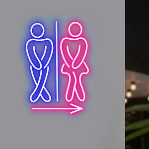 Restroom Sign, Neon Toilet Sign, Male Female Bathroom Decor, Toilet ...