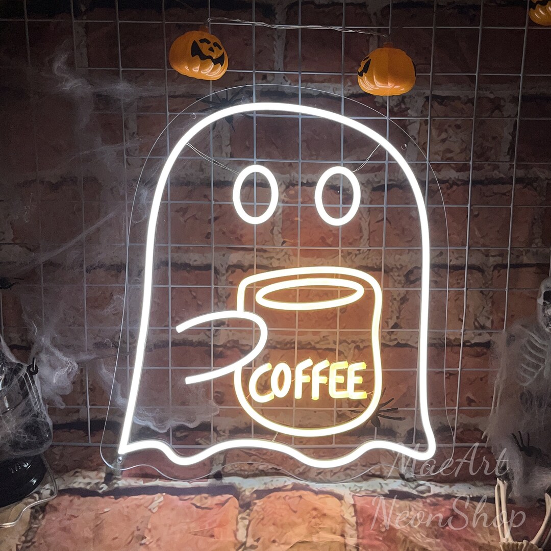 Cute Spooky Coffee Neon Sign, Spooky Ghost, Halloween Party Light Up ...