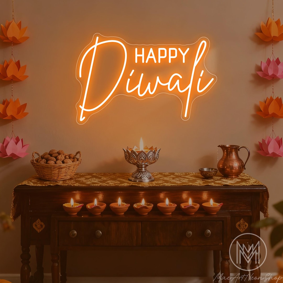 Happy Diwali Neon Sign Custom Shubh Diwali Diya LED Neon Light Sign ...