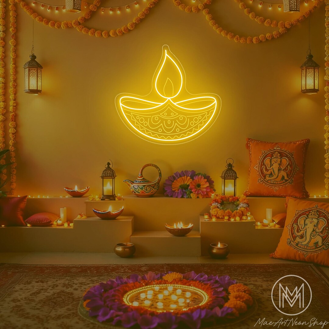 Diwali Diya Light Neon Sign Happy Diwali LED Neon Light Indian Diwali ...