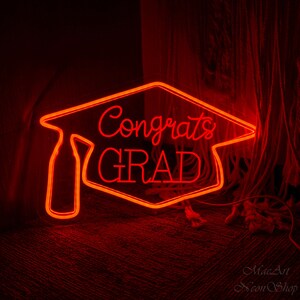 Congrats Grad Neon Sign, USB Light up Sign, Graduation Party Sign ...