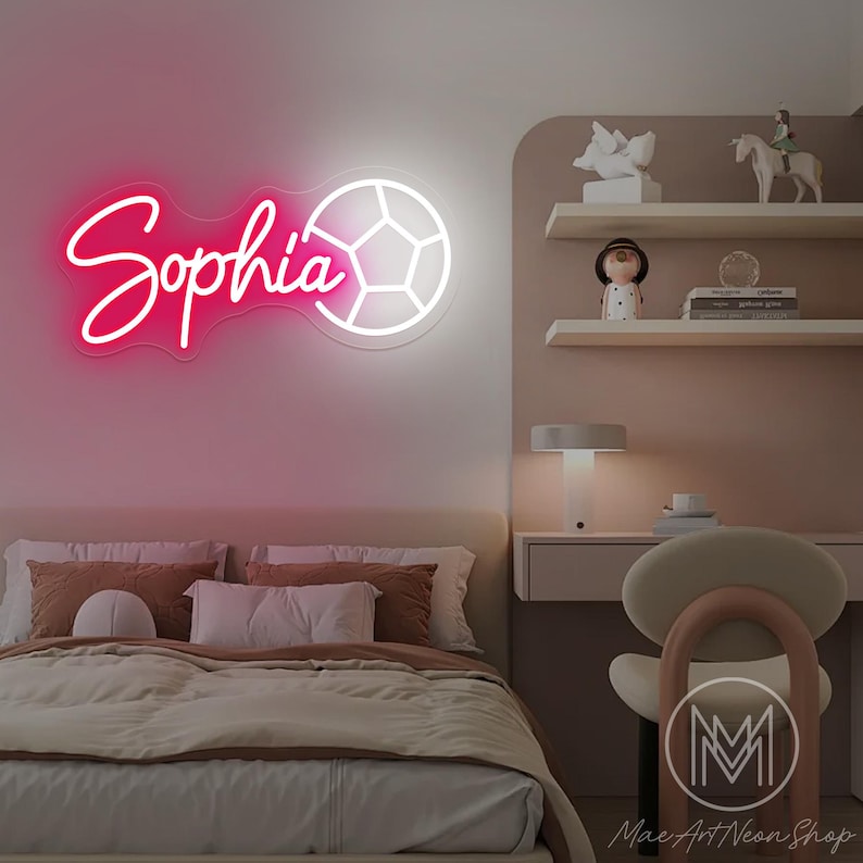 Custom Soccer Name Neon Sign, Football Neon Sign, Kid's Name Sign, Kids ...