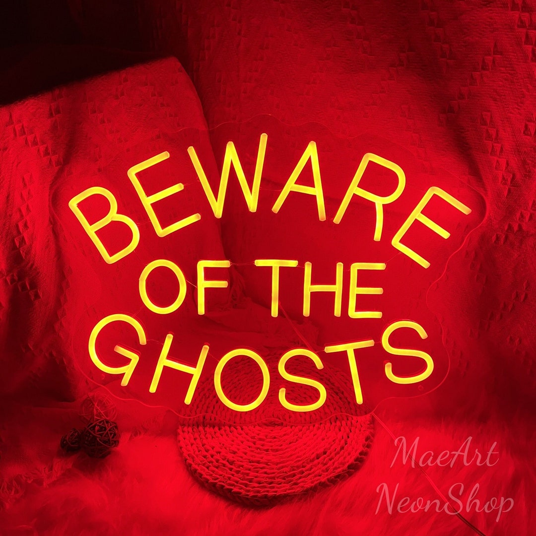 Beware of the Ghost Neon Sign, Halloween Yard Wall Decor, Spooky Ghost ...
