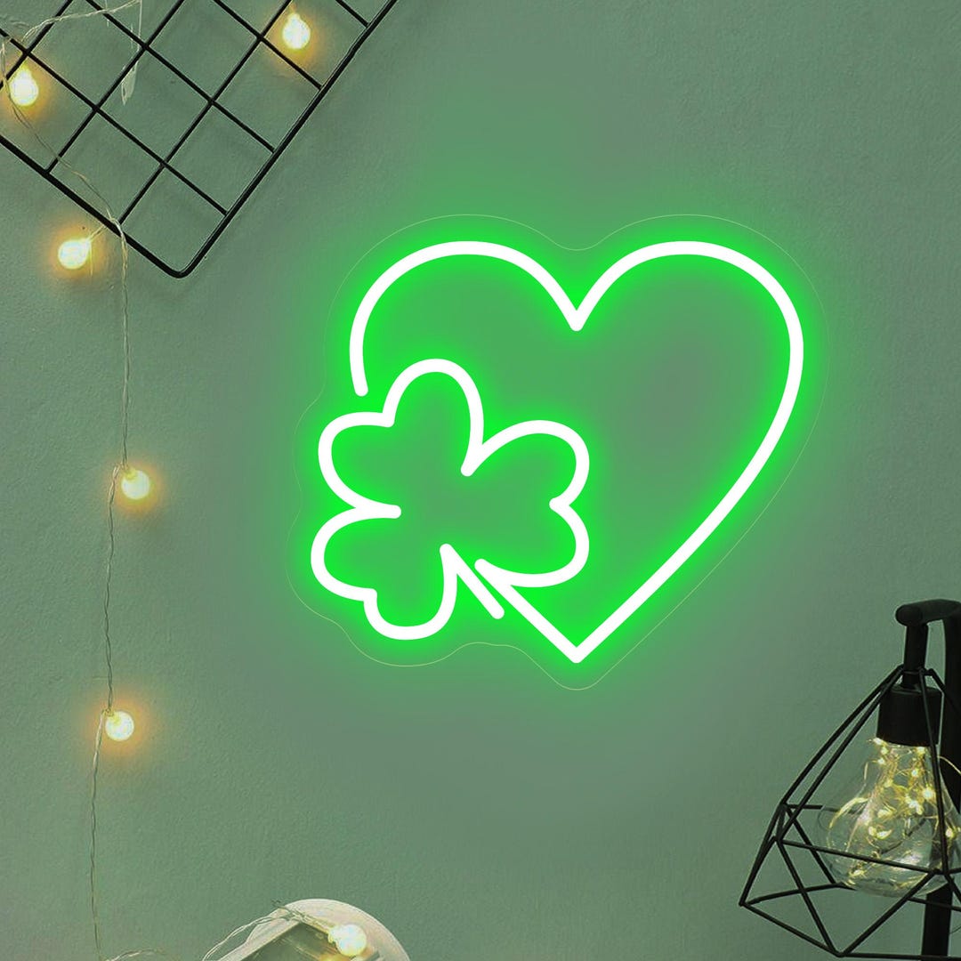 Clover Leaf Heart Neon Sign, St. Patrick's Day Shamrock Neon Light ...
