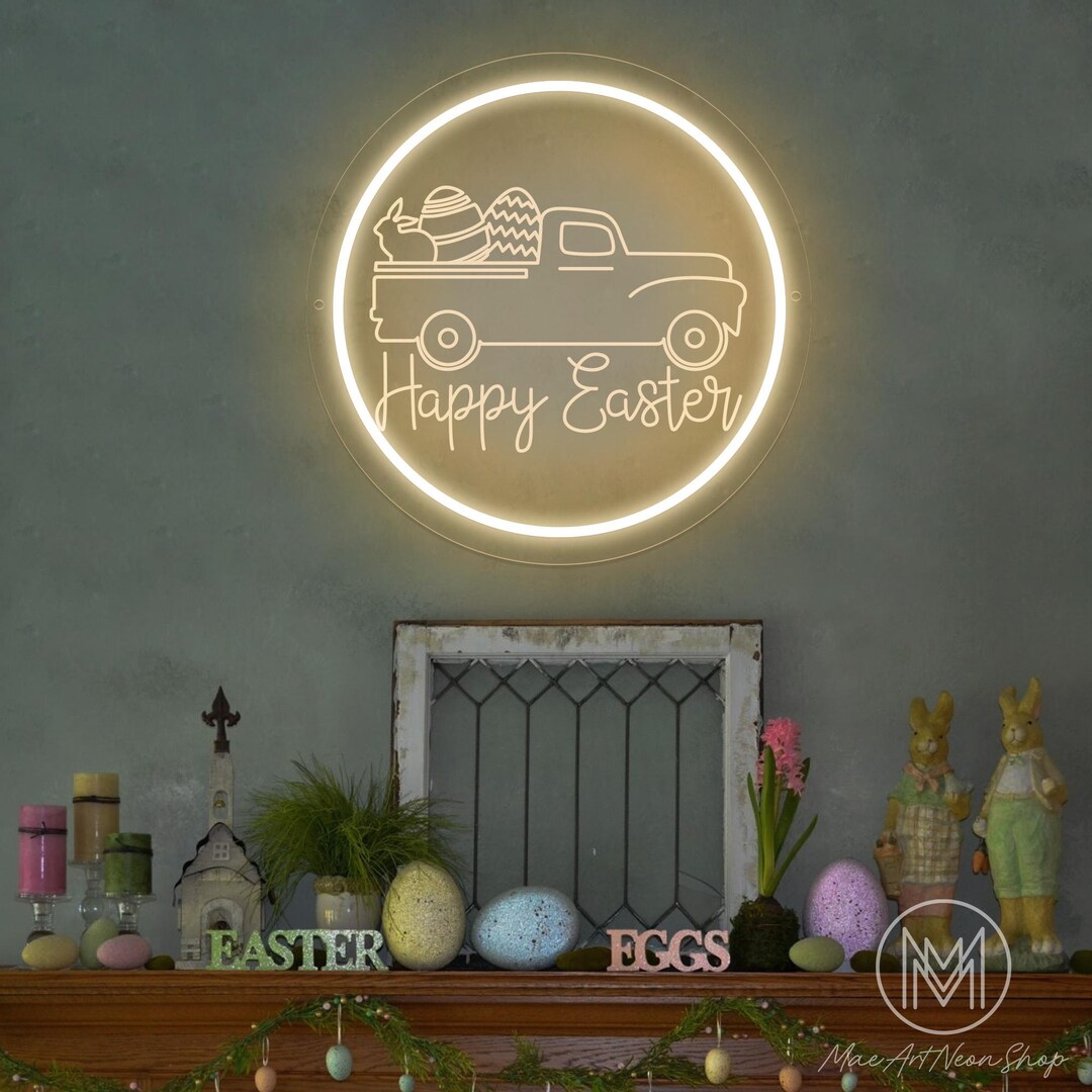 Happy Easter Neon Sign, USB Light up Sign, Easter Engraved Signs, Happy ...