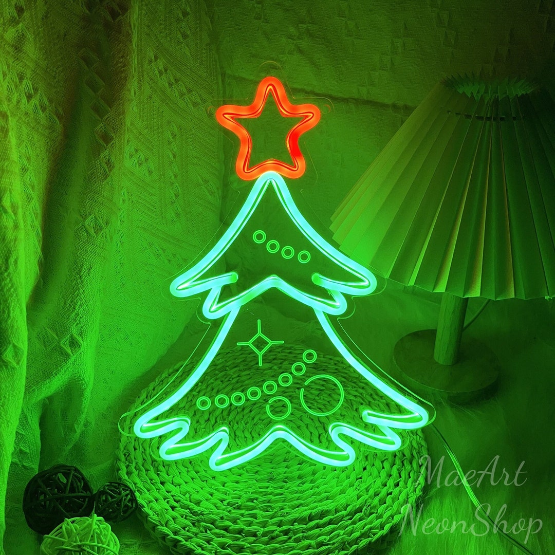 Christmas Tree Neon Sign, USB Light up Sign, Merry Christmas Neon Sign ...