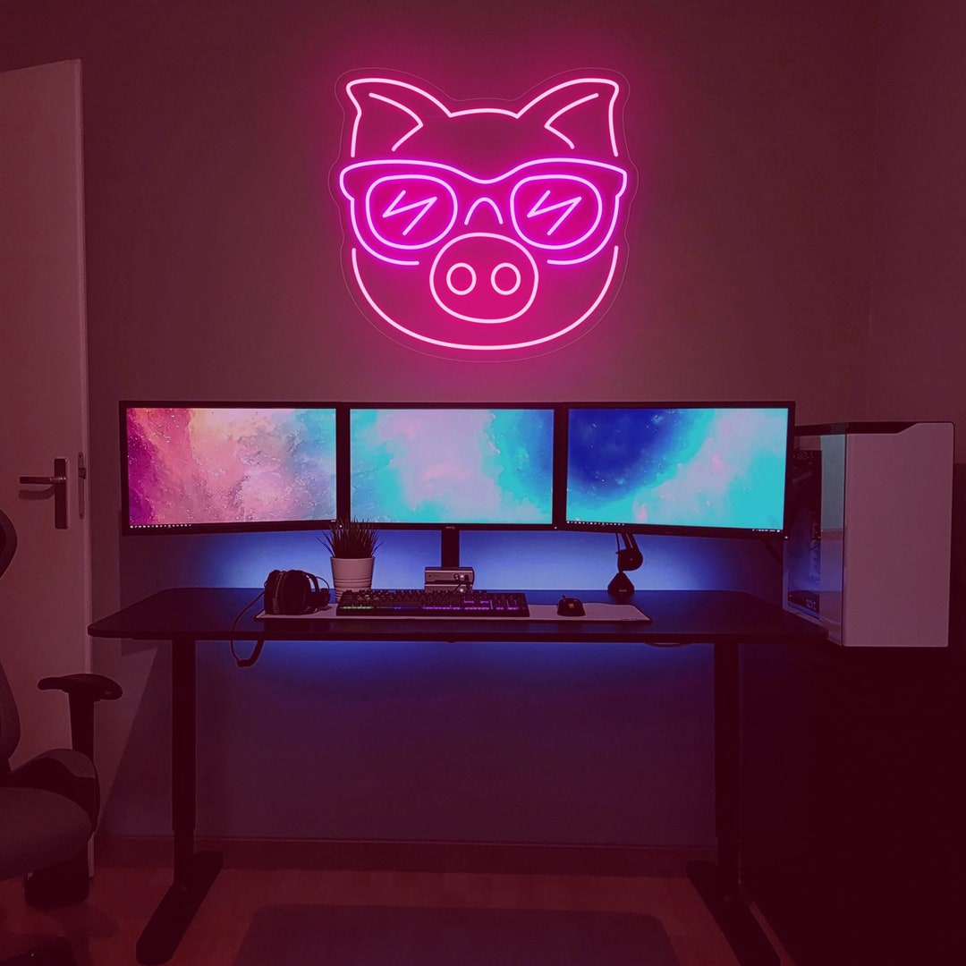 Pig Wearing Eyeglasses Neon Sign Cute Pig Light Custom Neon Sign ...