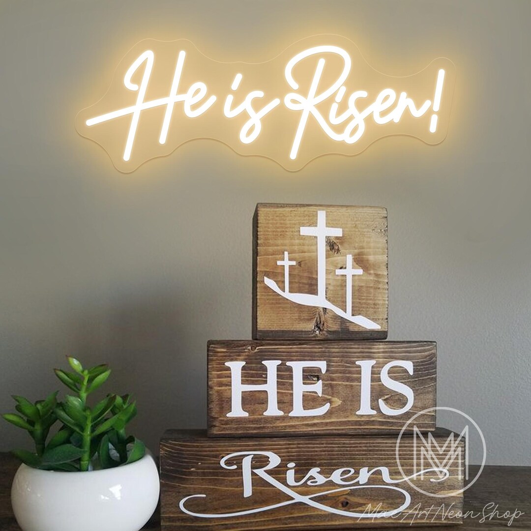 He is Risen Neon Sign, Jesus Led Sign,happy Easter Wall Decor,christ ...