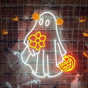 Ghost Neon Sign, Halloween Neon Sign, Cute Spooky Ghost Sign With ...