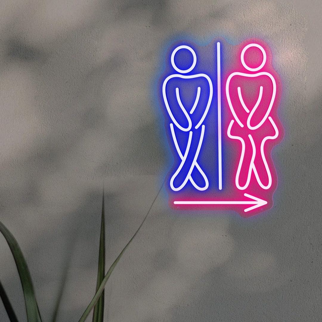 Restroom Sign, Neon Toilet Sign, Male Female Bathroom Decor, Toilet ...