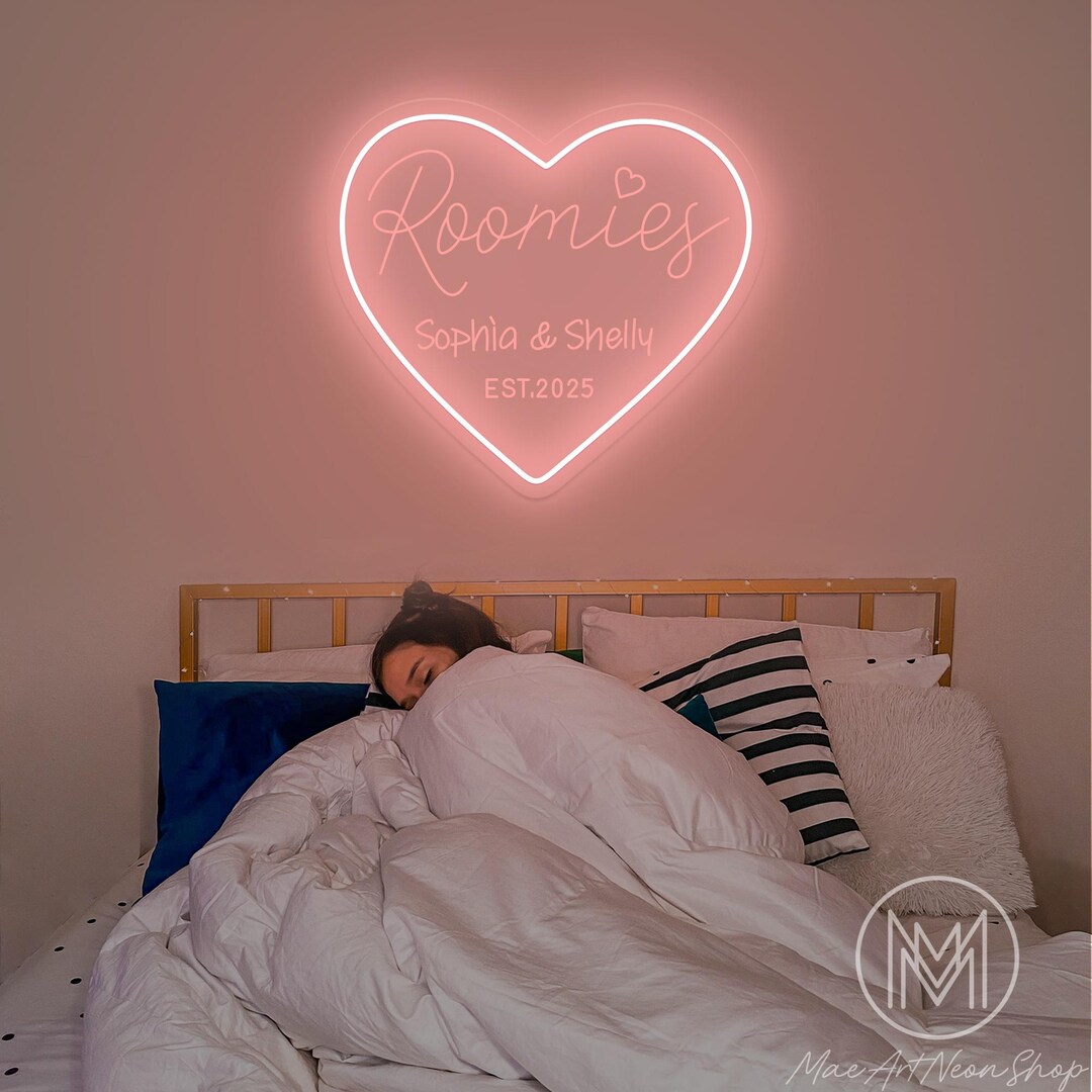 Roomies Neon Sign Custom Roommates Name Neon Sign Dorm Room Decor Heart ...