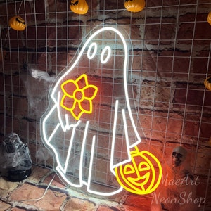 Ghost Neon Sign, Halloween Neon Sign, Cute Spooky Ghost Sign With ...