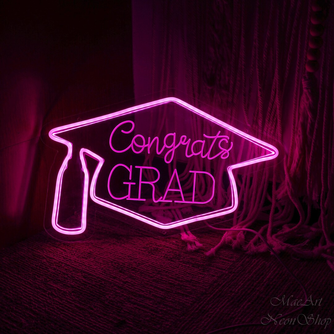 Congrats Grad Neon Sign, USB Light up Sign, Graduation Party Sign ...
