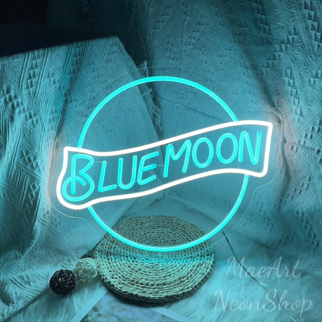 Moon Stars Neon Sign, Light up Blue Moon Beer Sign, Custom Handmade Art ...