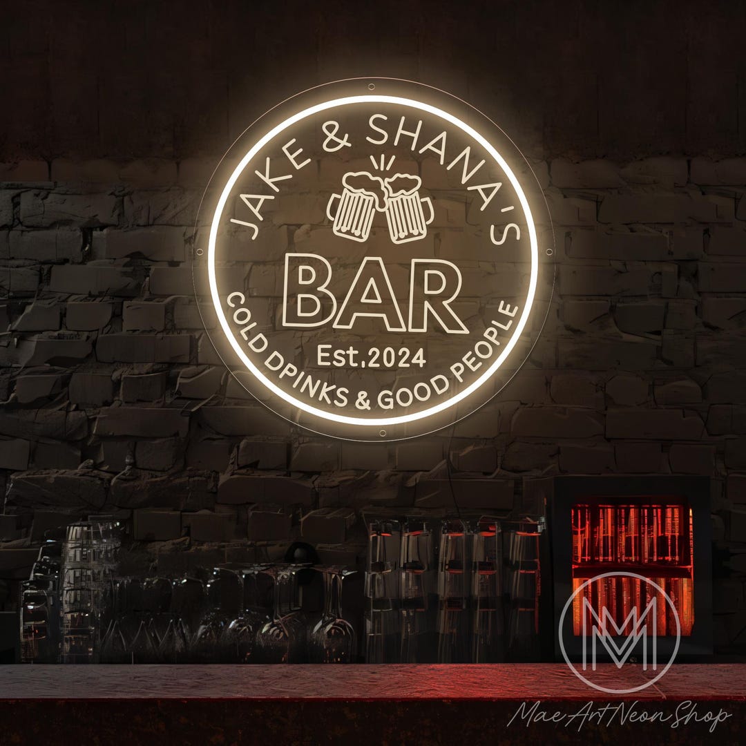 Custom Bar Sign, USB Light up Sign, Personalized Round Bar Decor ...