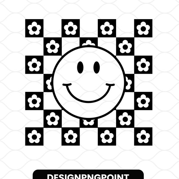 Checkered Flower Smiley Face Svg - Etsy