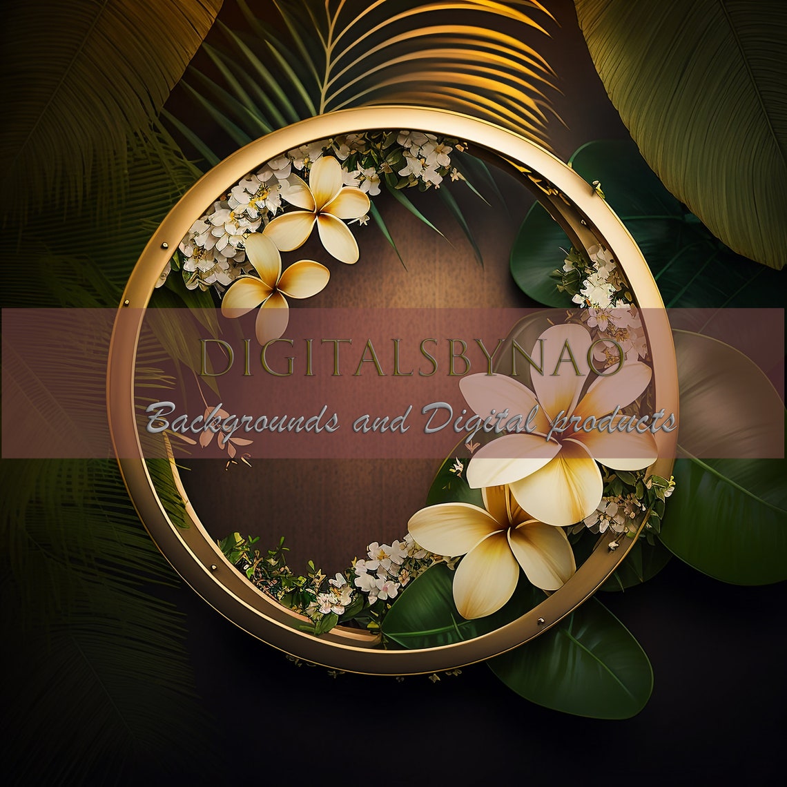 Tropical Flower Ring Digital Backdrop, Floral Hoop Digital Background ...