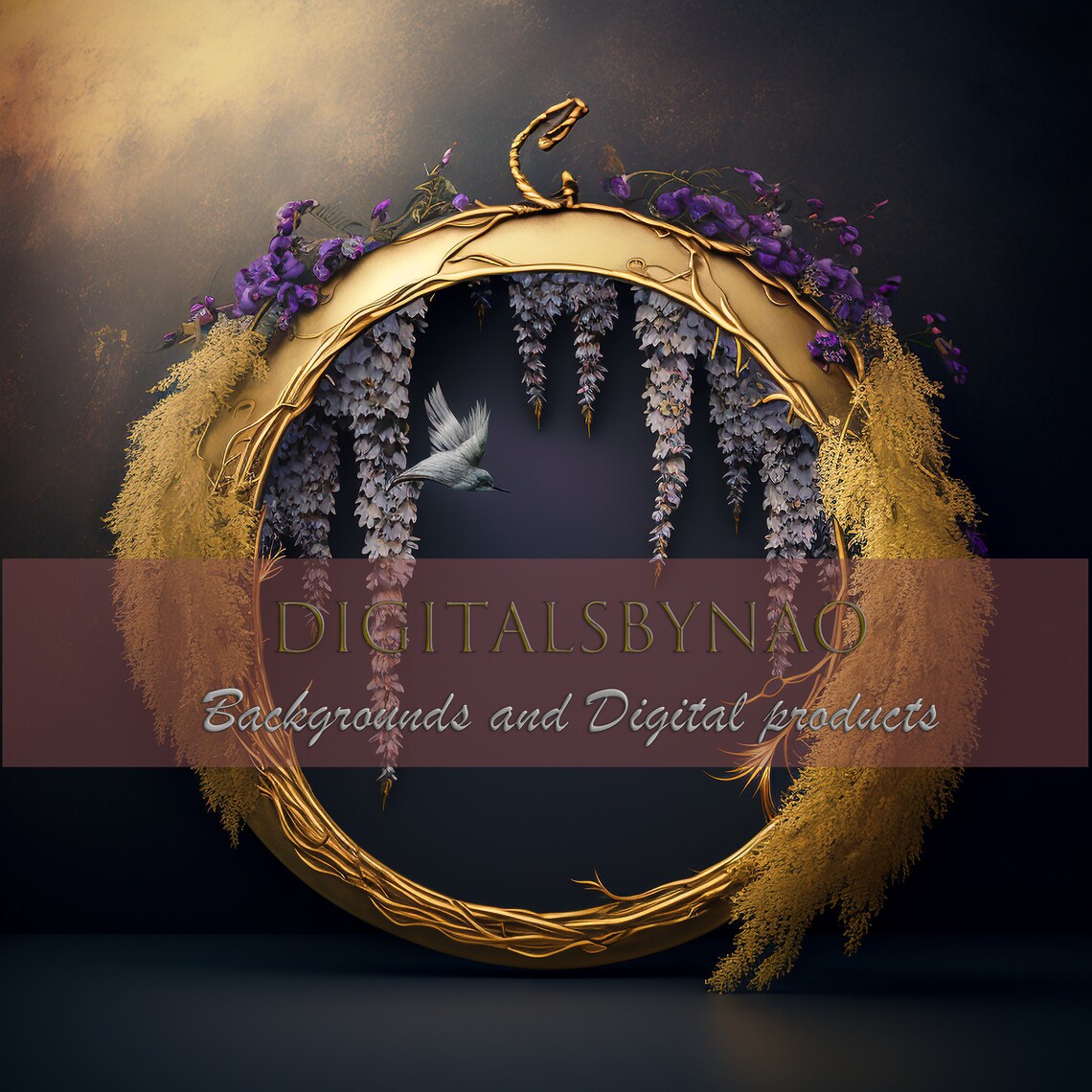 Tropical Flower Ring Digital Backdrop, Floral Hoop Digital Background ...