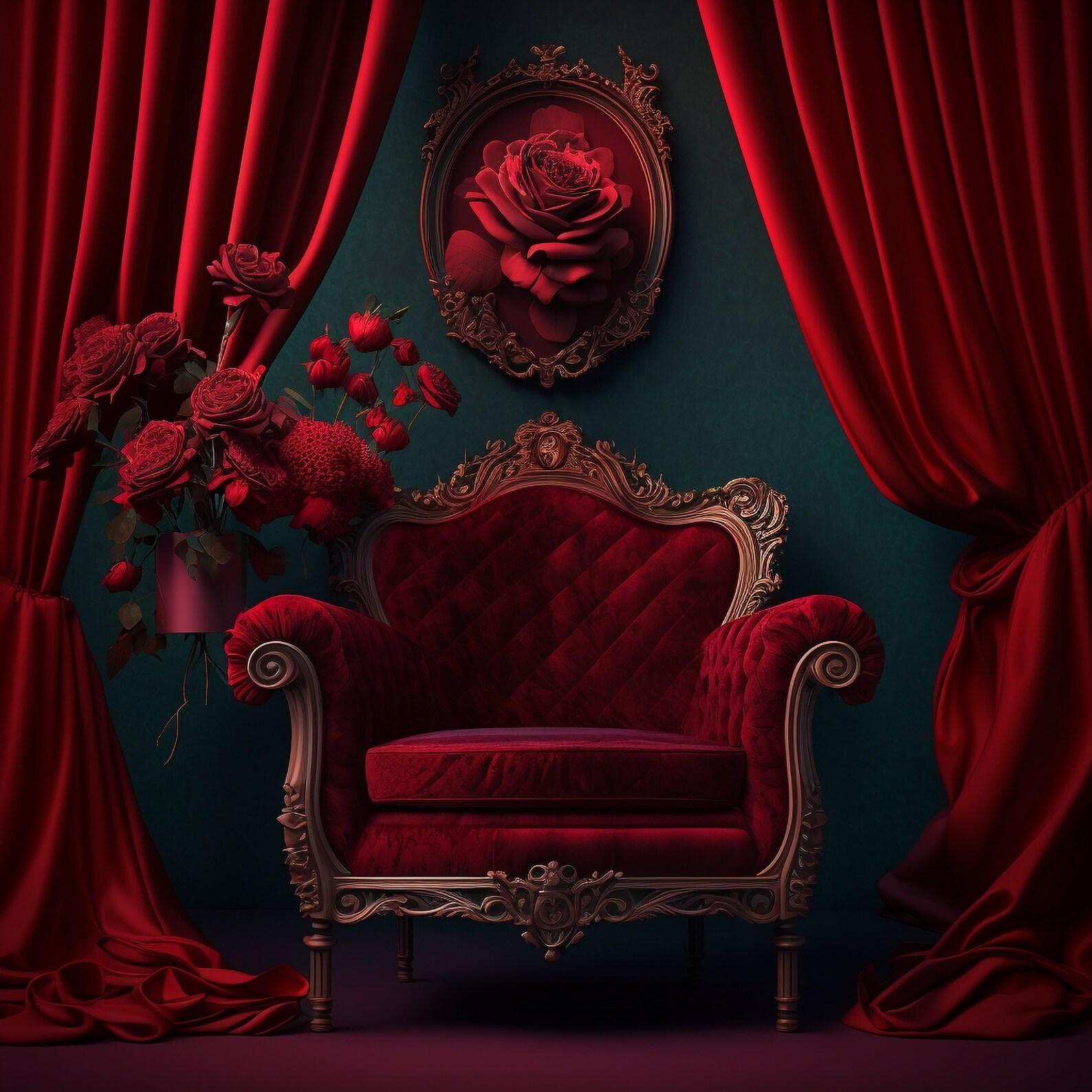 Red Velvet Room Digital Background, Maternity and Portrait Backdrop for ...