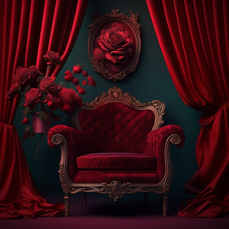 Red Velvet Room Digital Background, Maternity and Portrait Backdrop for ...
