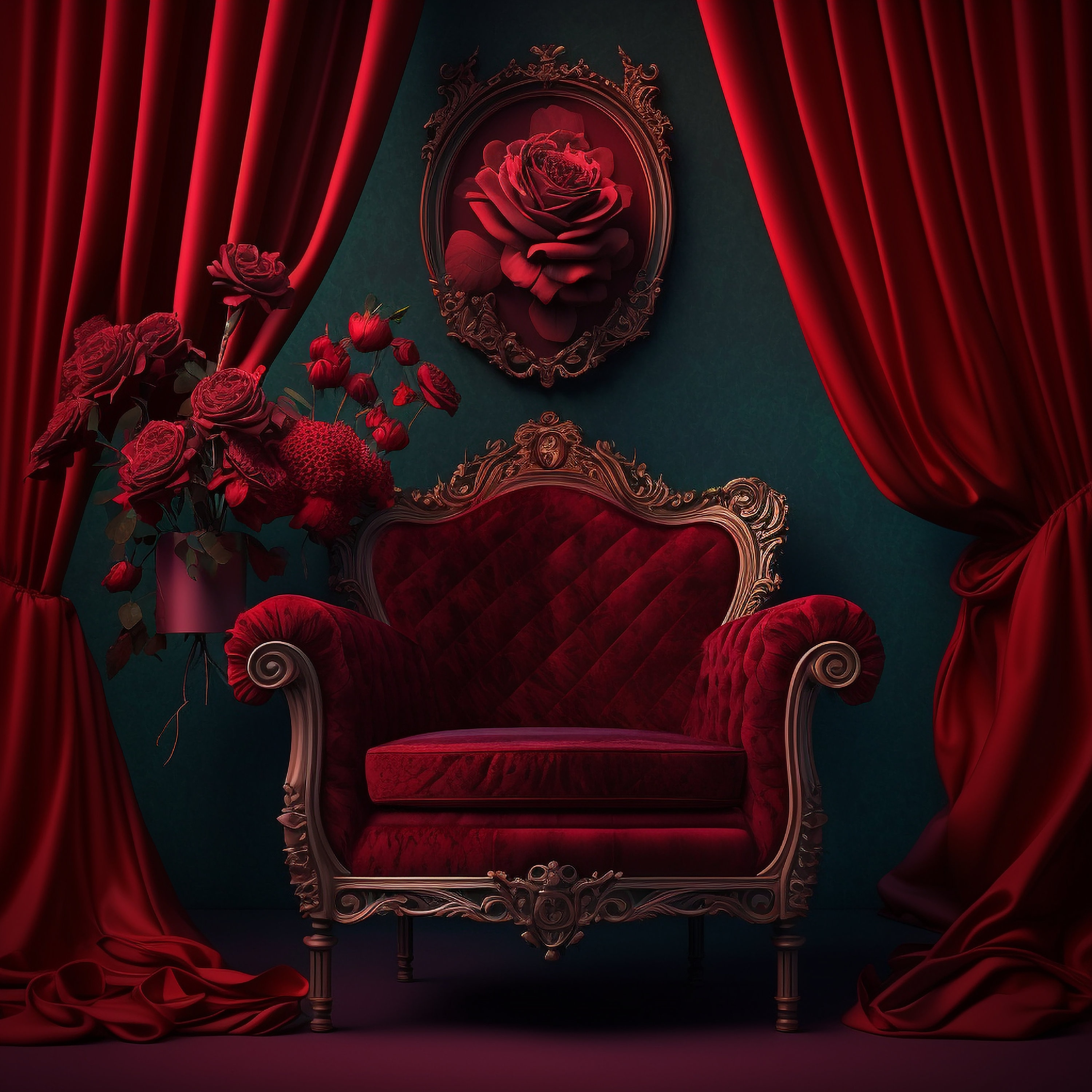 Red Velvet Room Digital Background, Maternity and Portrait Backdrop for ...