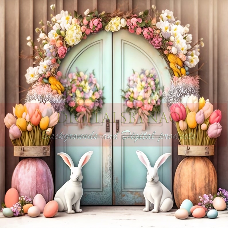 Easter Painterly Door Digital Backdrop, Boho Chic Barn Door Digital ...