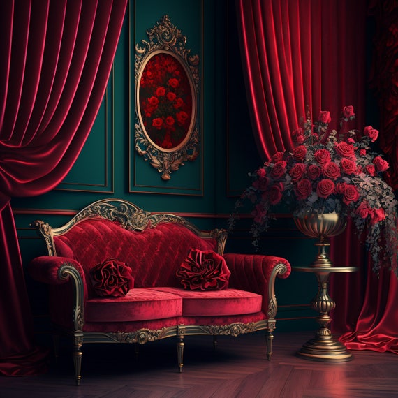 Red Flowered Couch Furniture