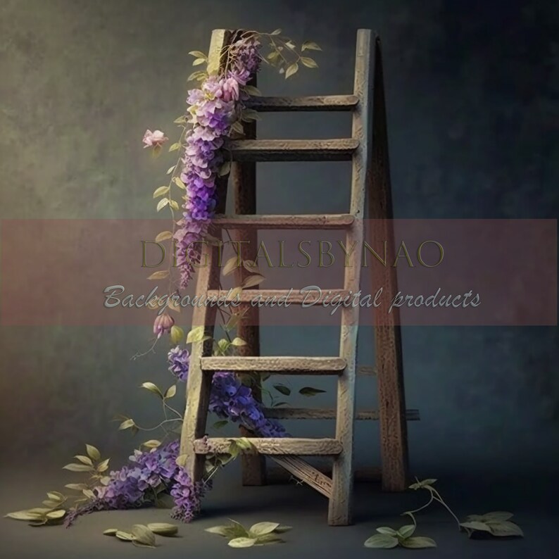Fine Art Painterly Digital Backdrop for Mother's Day, Floral Ladder ...